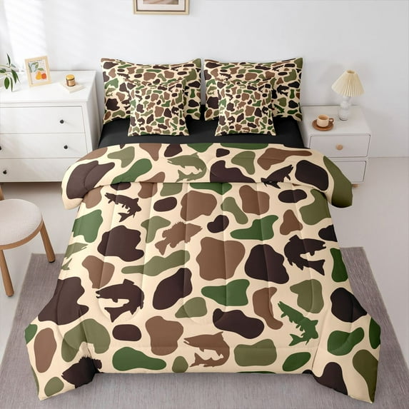 Feelyou Hunting and Fishing Twin Bedding Sets 7pcs, Wildlife Pike Fish ...