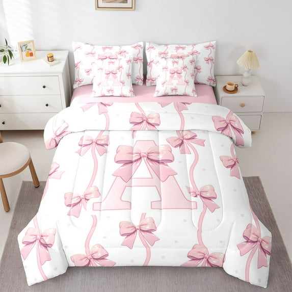 Feelyou Initial A Letter Bedding Comforter Set 7 Pieces, Bow-tie Queen ...
