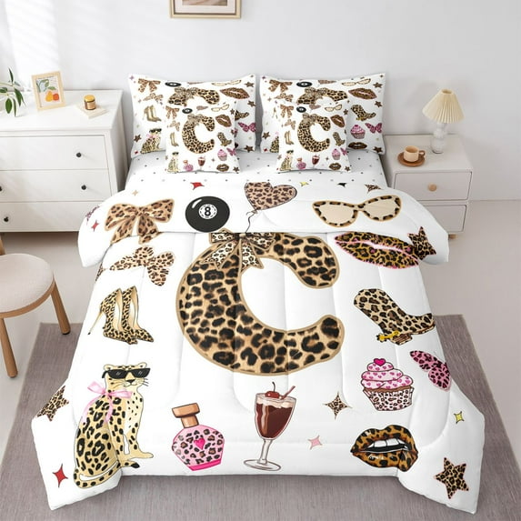 Feelyou Initial C Comforter Set 7pcs, A-Z Monogrammed Cheetah Print ...