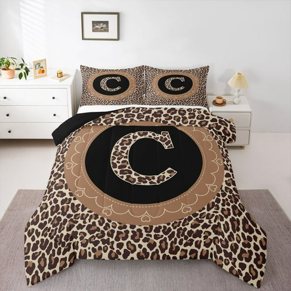 Feelyou Initial C Kid Queen Comforter Set, Cheetah Leopard Print ...