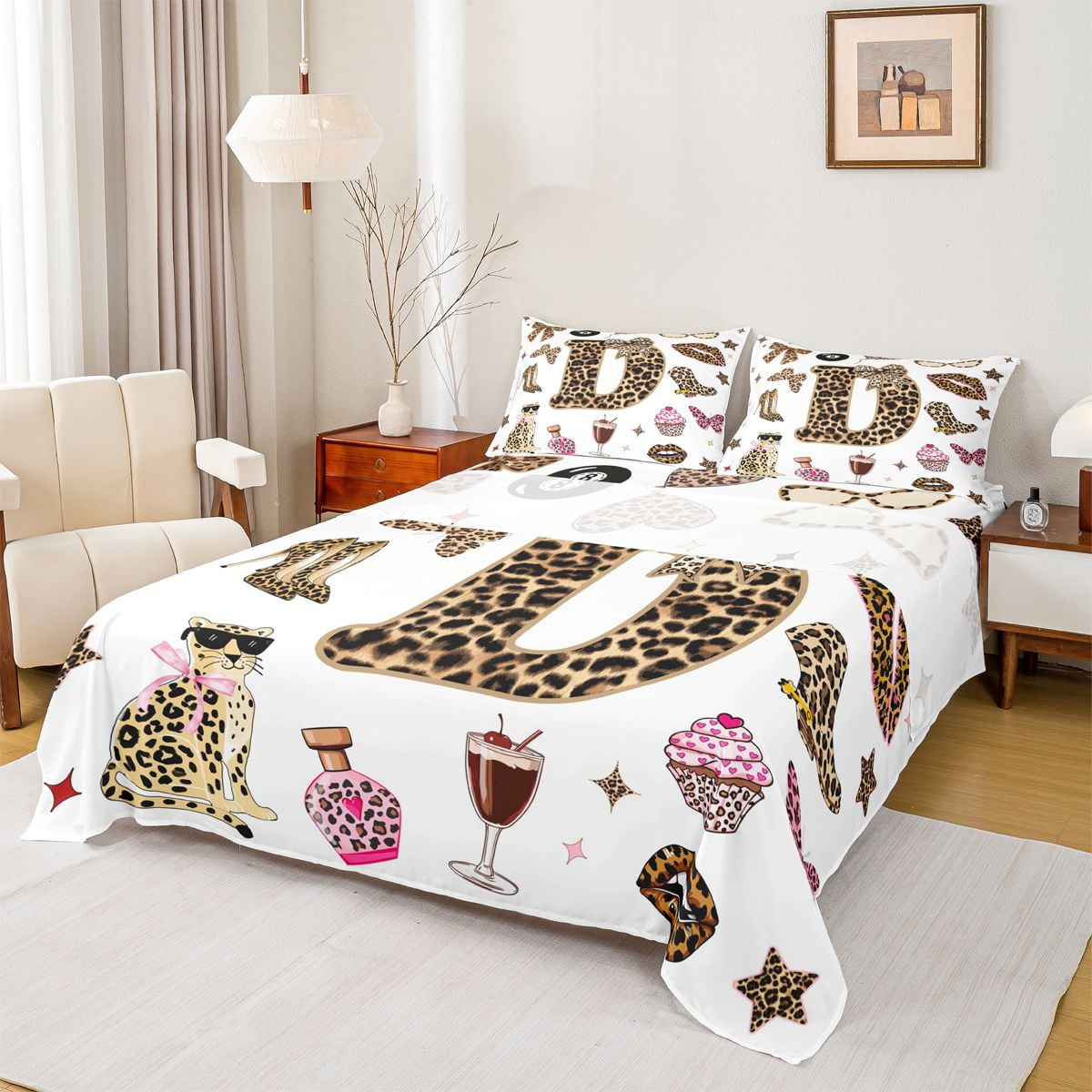 Feelyou Initial D Letter Twin Sheet Sets, Fashion Girl White Brown ...
