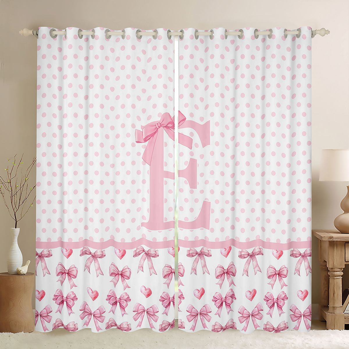 Feelyou Initial E Letter Black Out Curtains, Pink Bowknot Curtains Pack ...