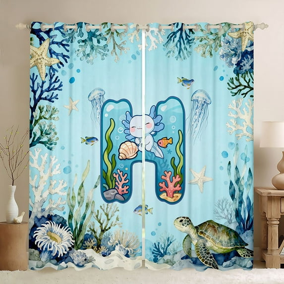 Feelyou Initial H Curtains Pack of 2 (52x84 Each), Axolotl Sealife ...