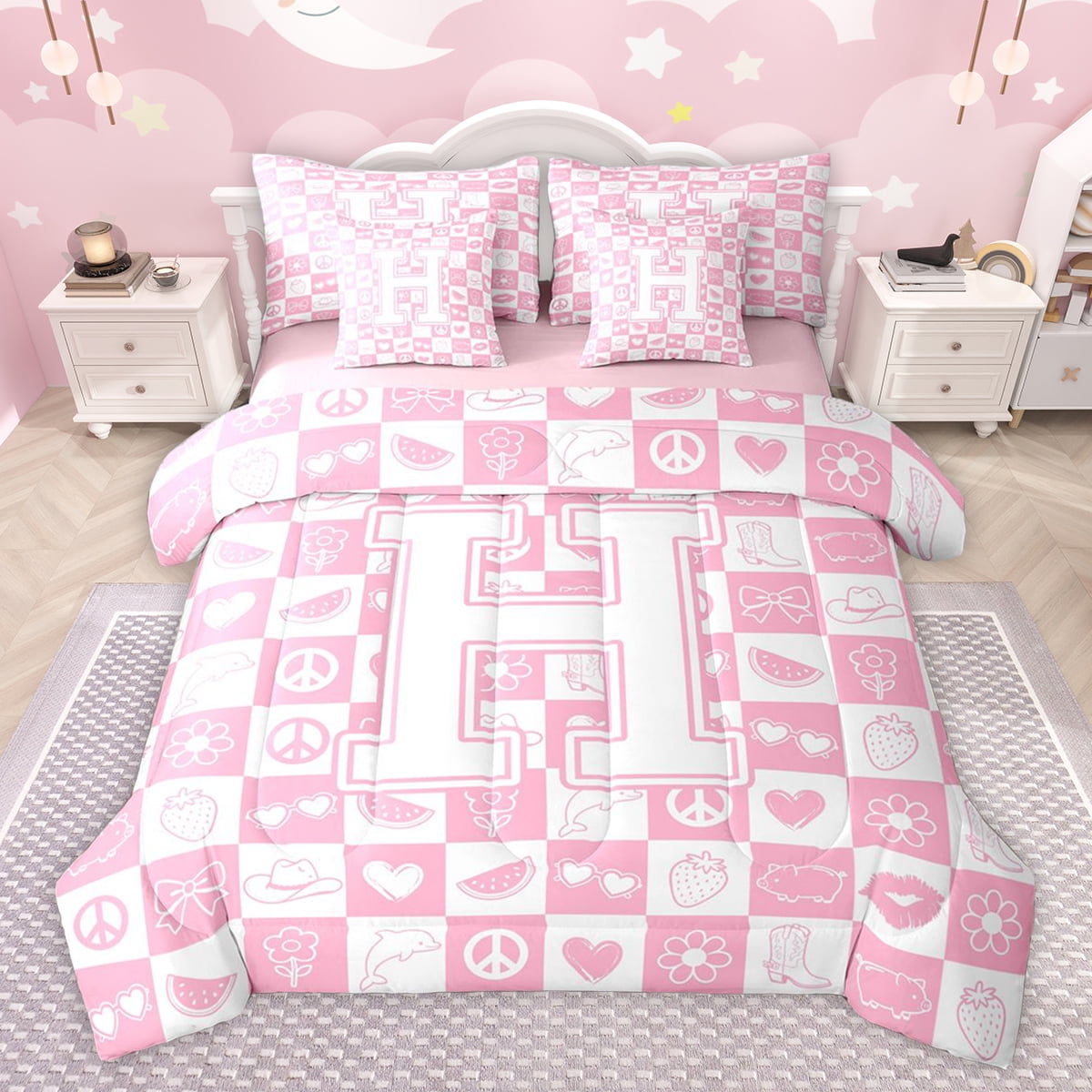 Feelyou Initial H Letter Bedding Comforter Set 7 Pieces for Teens, Love ...
