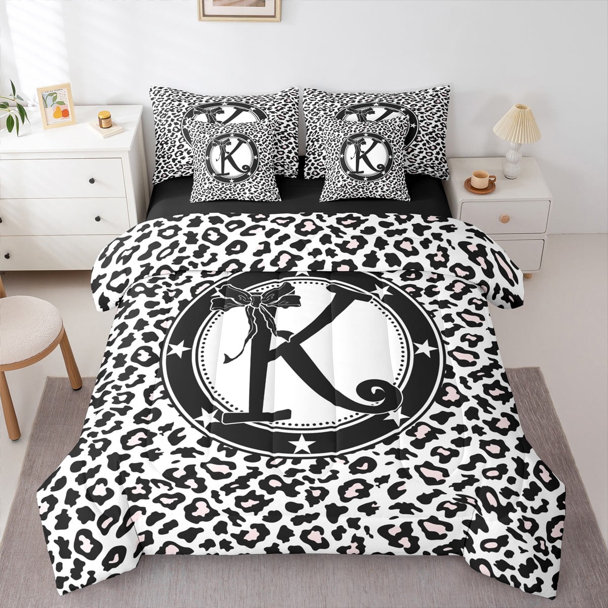 Feelyou Initial K Letter Bedding Comforter Set 7pcs for Teen, Black ...