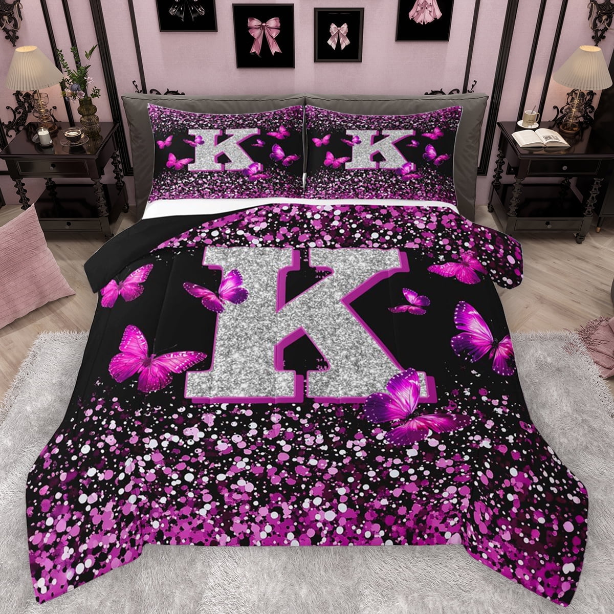 Feelyou Initial K Letter Bedding Comforter Set, Sequin Print ...