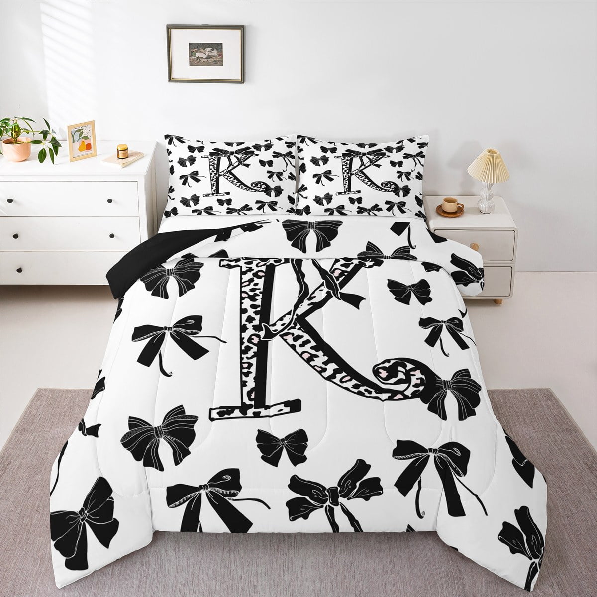 Feelyou Initial K Letter Full Size Comforter Sets, Black Gothic Bow-tie ...