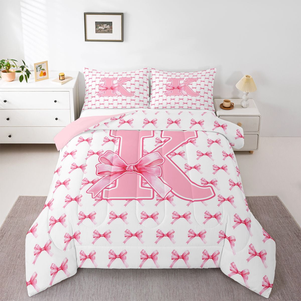 Feelyou Initial K Letter Full Size Comforter Sets, Cute Ribbon Bedding ...