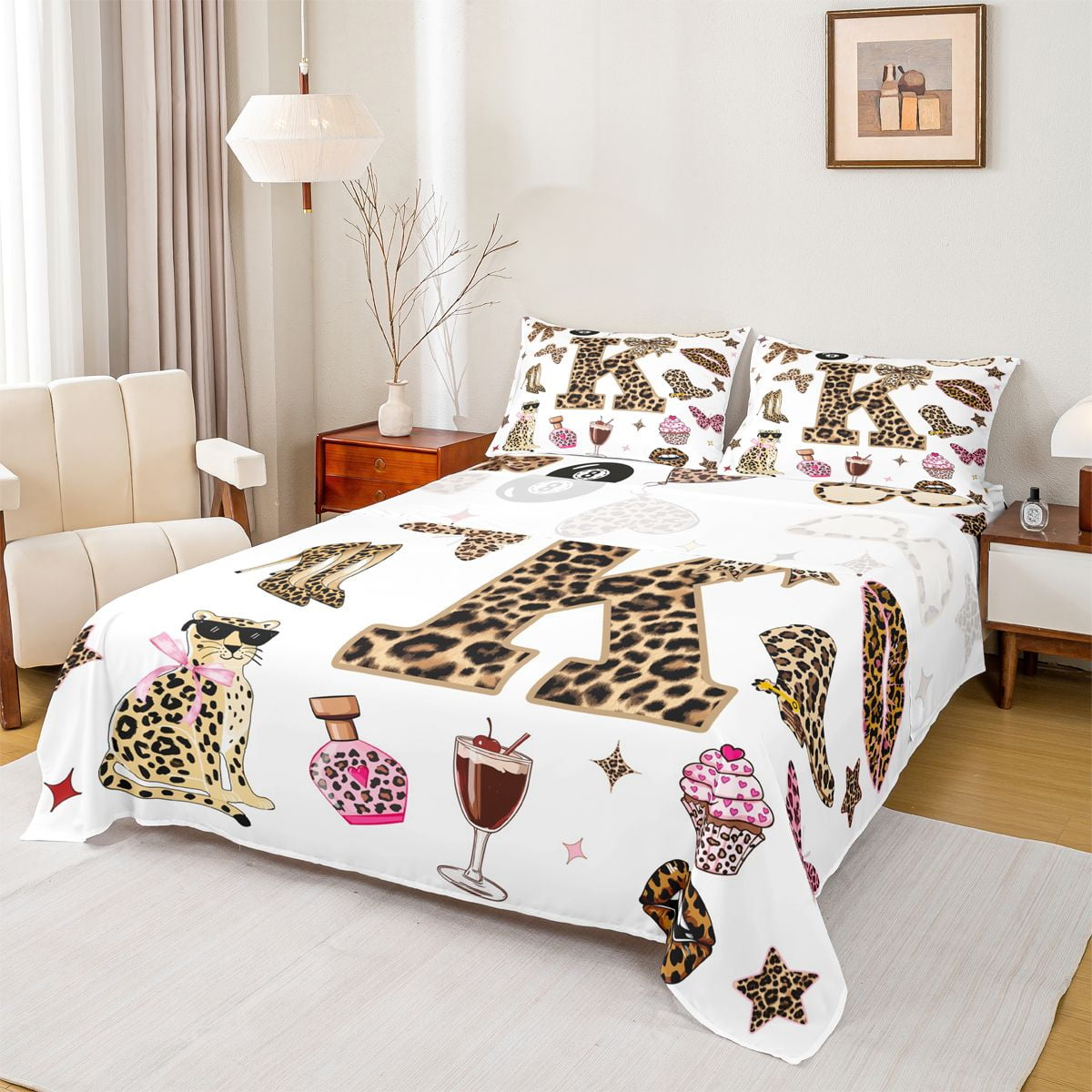 Feelyou Initial K Twin Sheet Sets, A-Z Monogrammed Cheetah Print ...