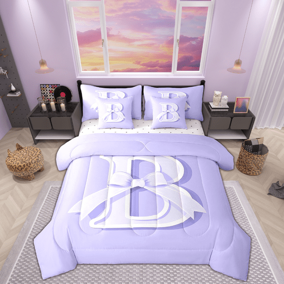 Feelyou Initial Letter B Bedding King Size, Purple Bed in a Bag King ...