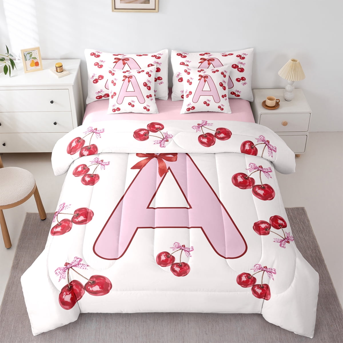 Feelyou Initial A Letter Bedding Comforter Set 7 Pieces for Girl, Red ...