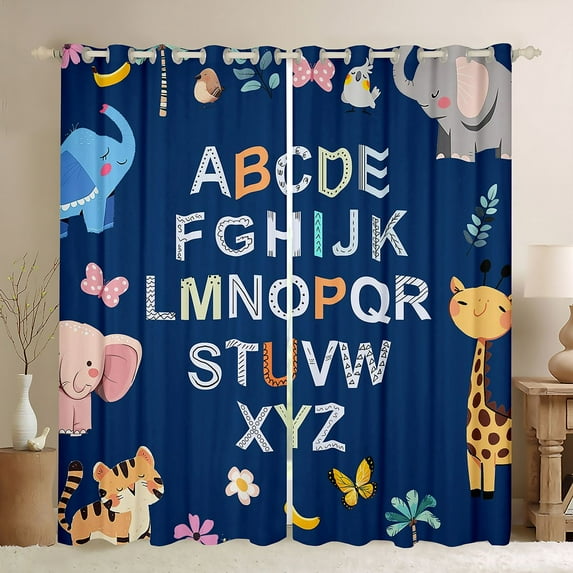 Feelyou Initial Letter Curtains Pack of 2 (52x84 Each), Tiger Giraffe ...
