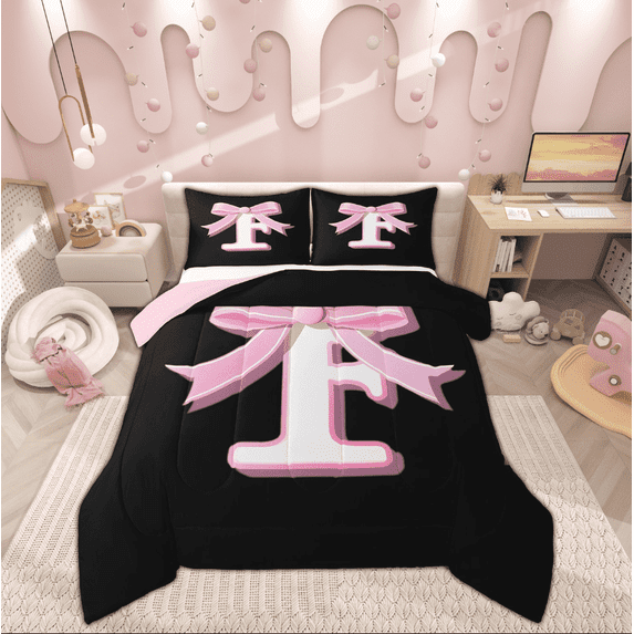 Feelyou Initial Letter F Comforter Sets Full Size, Black Pink ...