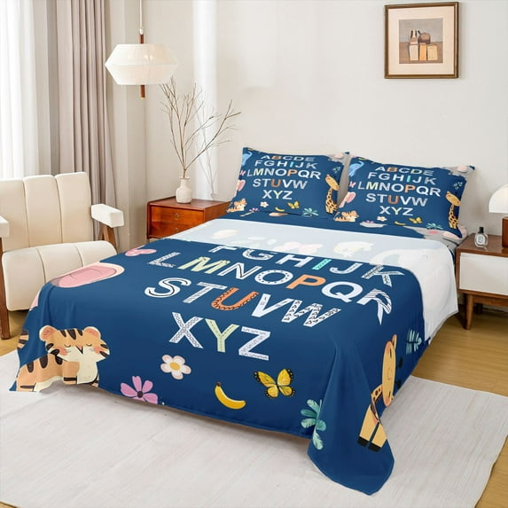 Feelyou Initial Letter Kids Queen Sheet Sets, Cute Tiger Giraffe Bed ...