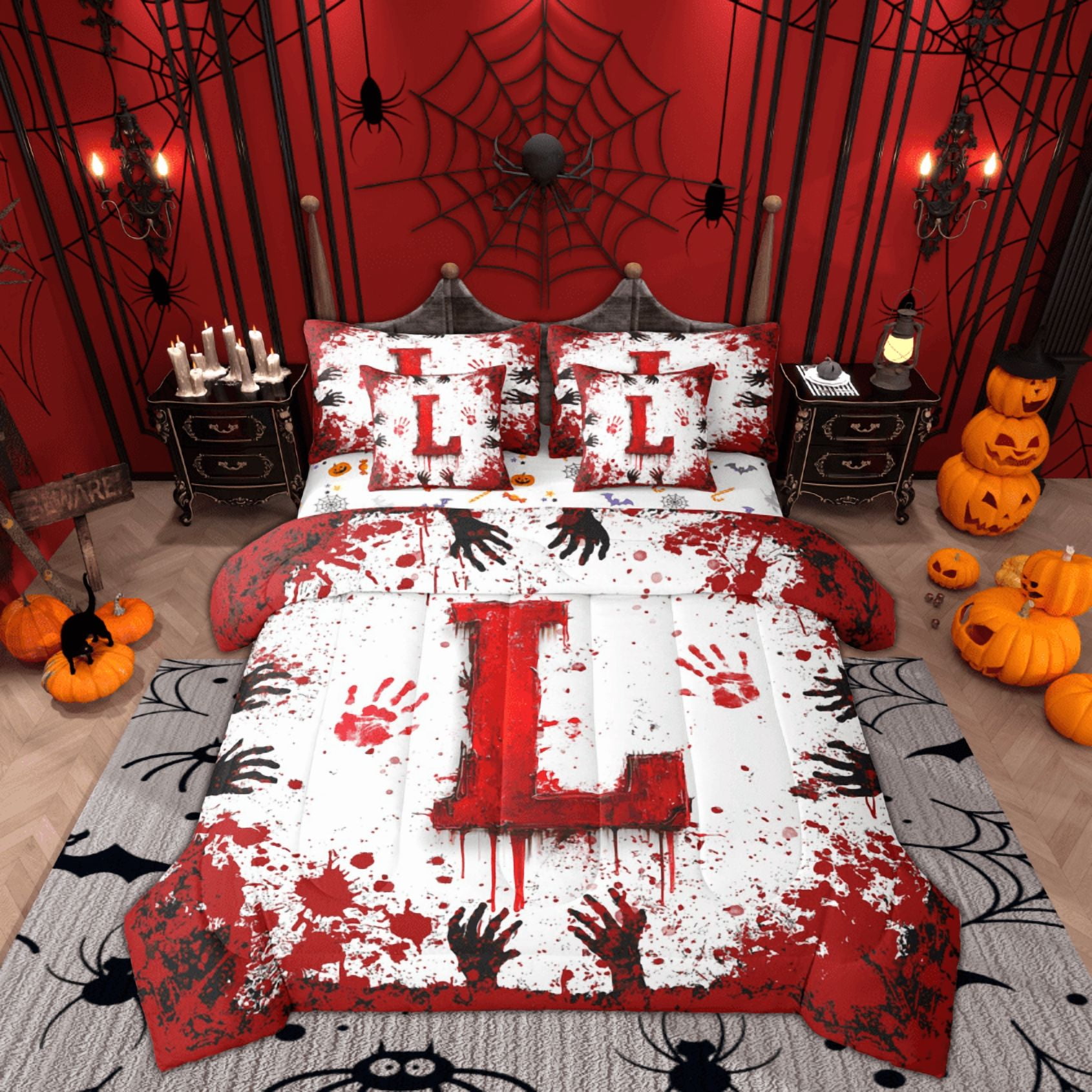 Feelyou Initial Letter L Bedding Comforter Set 7pcs, Horror Halloween ...