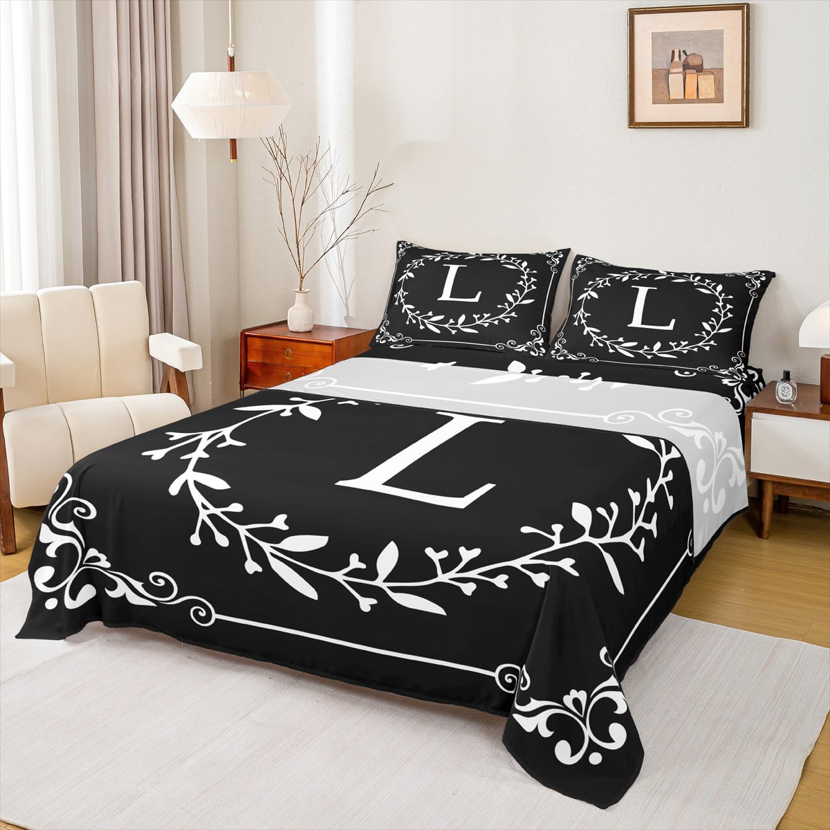 Feelyou Initial Letter L Full Size Sheets, Western Damask Print Bed ...