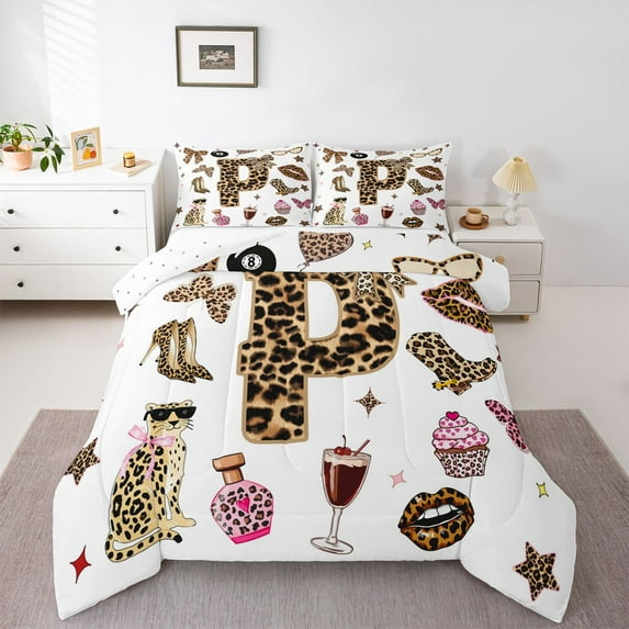 Feelyou Initial P Letter Full Size Comforter Sets, Girl White Brown ...