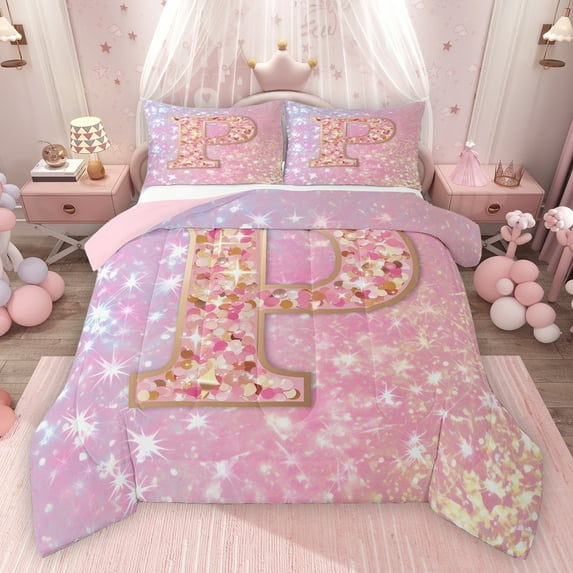 Feelyou Initial P Letter Full Size Comforter Sets for Kids, Girly Pink ...