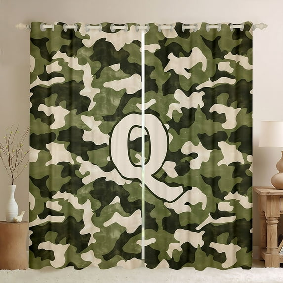 Feelyou Initial Q Black Out Curtains, Green Camouflage Curtains Pack of ...
