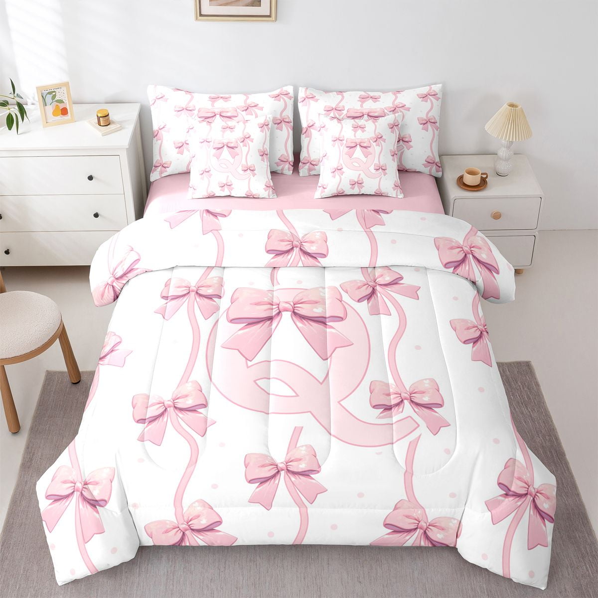 Feelyou Initial Q Letter Bedding Comforter Set 7 Pieces, Bow-tie Queen ...