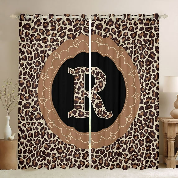 Feelyou Initial R Blackout Curtains Set of 2 (52x84 Each), Leopard ...