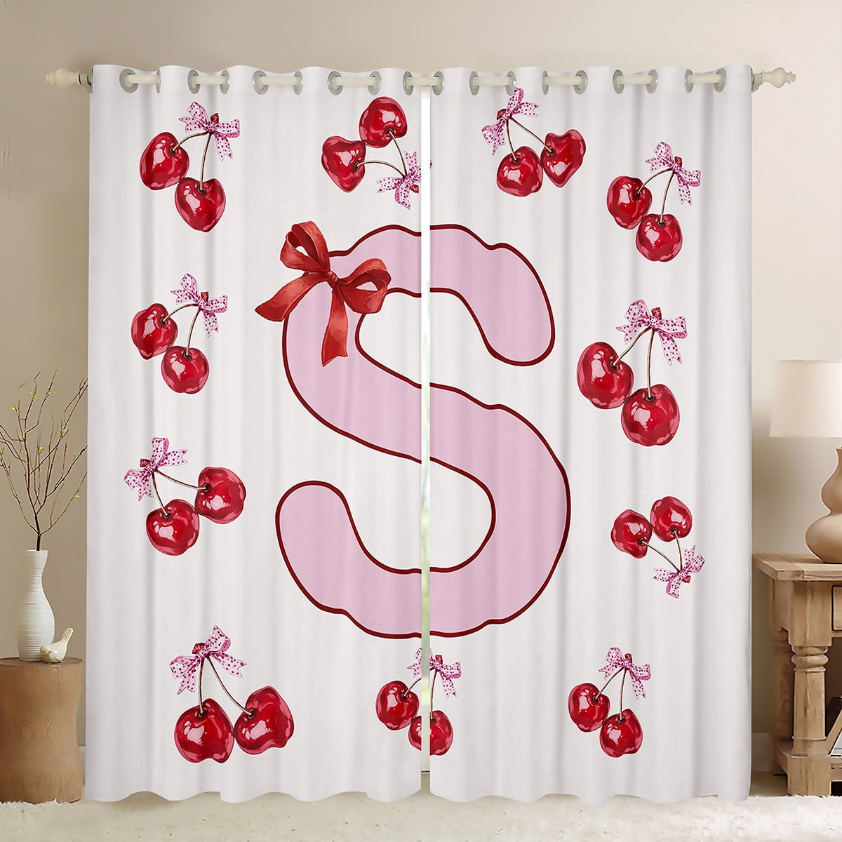 Feelyou Initial S Letter Curtains Pack of 2 (42x84 Each) for Girl, Red ...