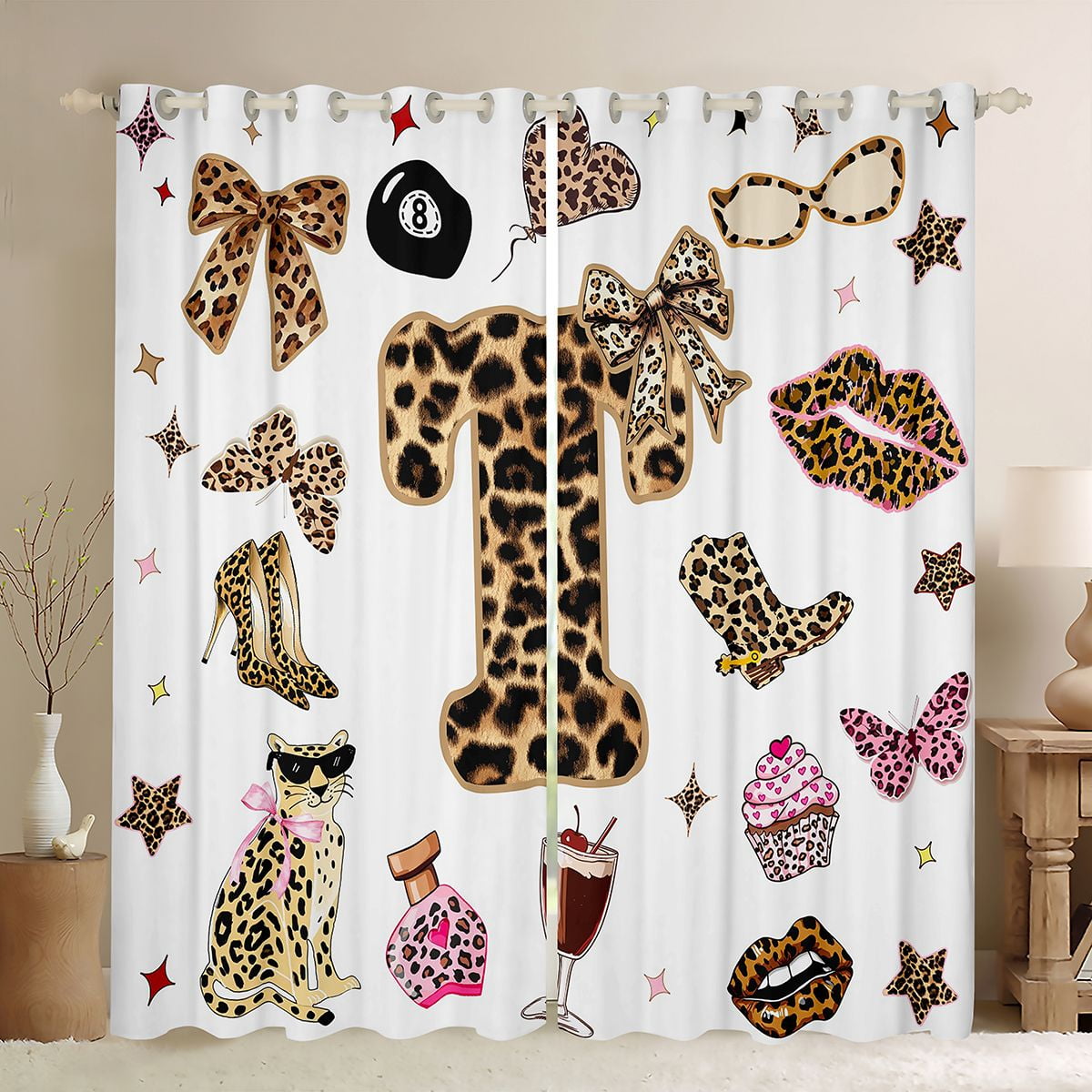 Feelyou Initial T Letter Curtains Pack of 2 (52x84 Each), Girl White ...