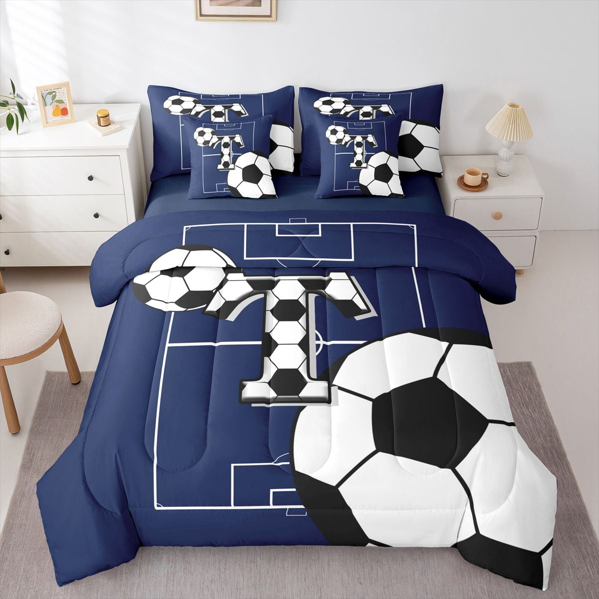 Feelyou Initial T Letter Twin Bedding Sets 7-Piece, Football Sport ...