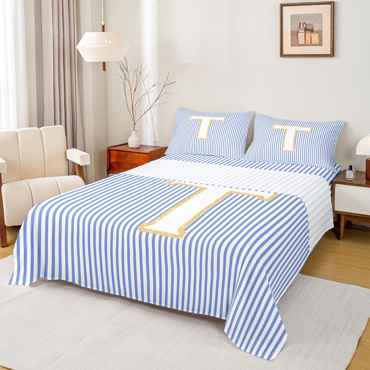 Feelyou Initial T Letter Twin Sheet Sets for Kid, Fashion Stripes Ombre ...
