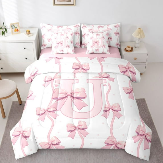 Feelyou Initial U Letter Bedding Comforter Set 7 Pieces, Bow-tie Queen ...
