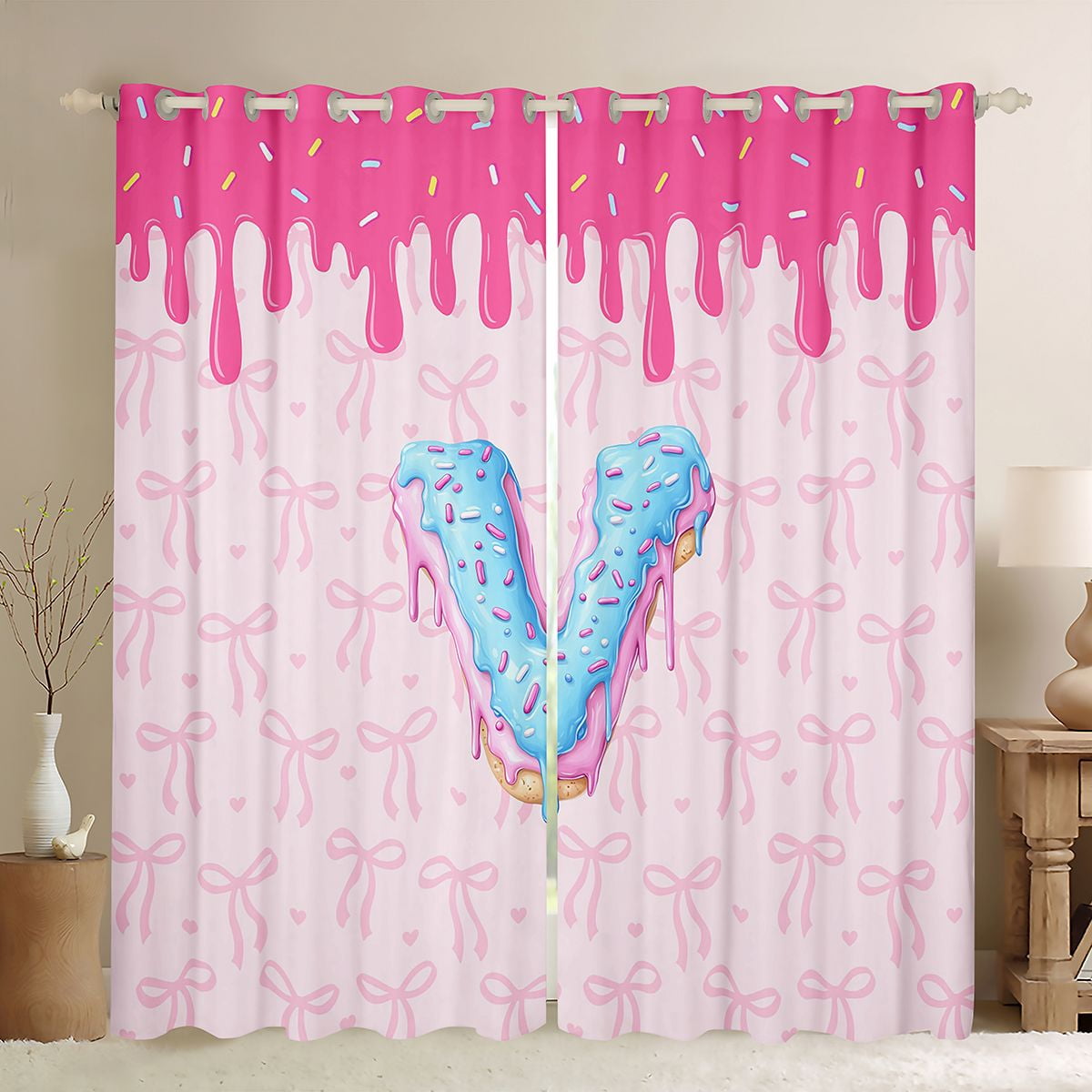 Feelyou Initial V Letter Blackout Curtains Set of 2 (52x84 Each), Bow ...