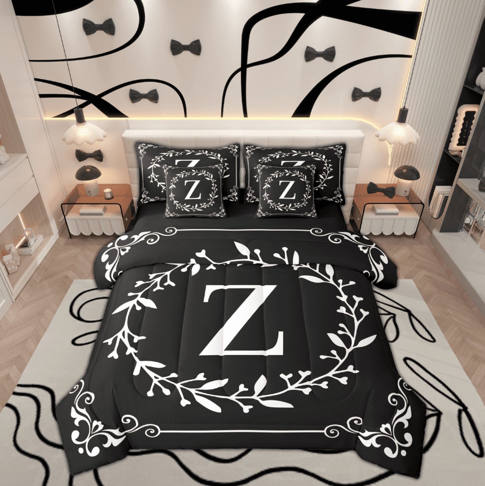 Feelyou Initial Z Letter Twin Bedding Sets 7-Piece, Farmhouse Leaf ...