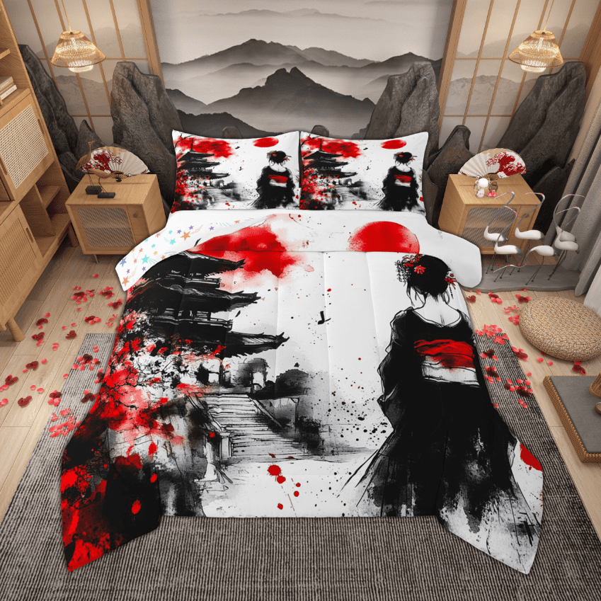 Feelyou Japanese Geisha King Size Comforter Sets for Girls Women ...