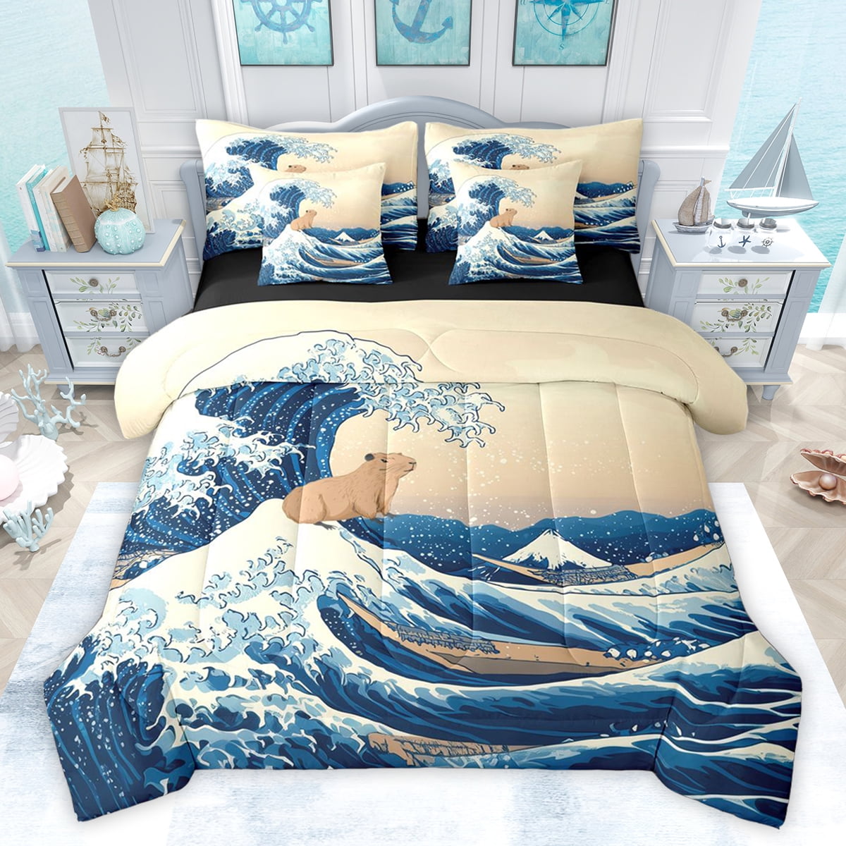 Feelyou Japanese Ocean Wave Bedding Comforter Set 7 Pieces, Kawaii ...