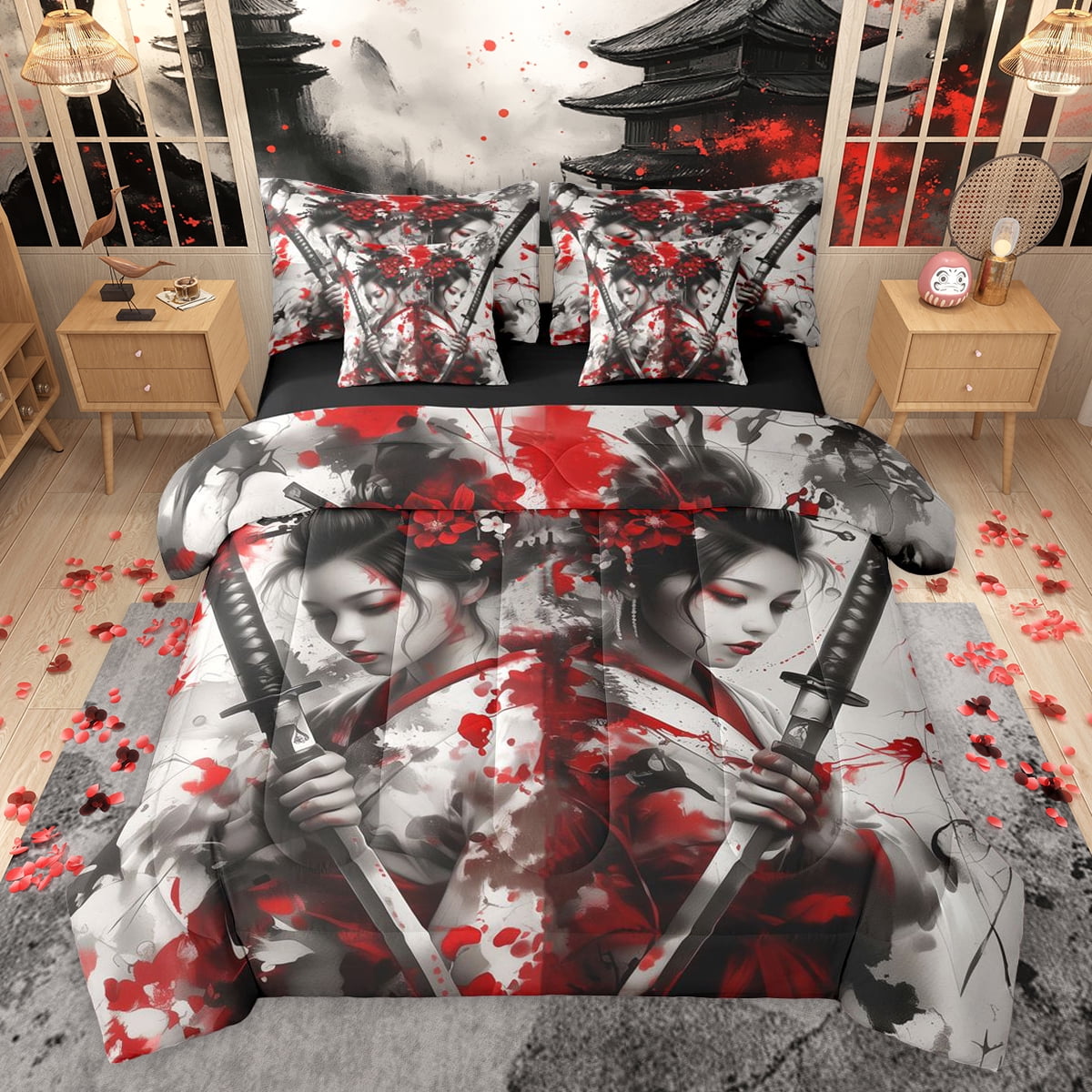 Feelyou Japanese Samurai Bedding Comforter Set 7 Pieces, Tokyo Anime ...
