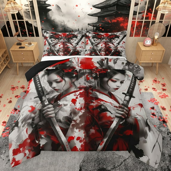 Feelyou Japanese Samurai Bedding Comforter Set, Tokyo Anime Geisha Twin ...