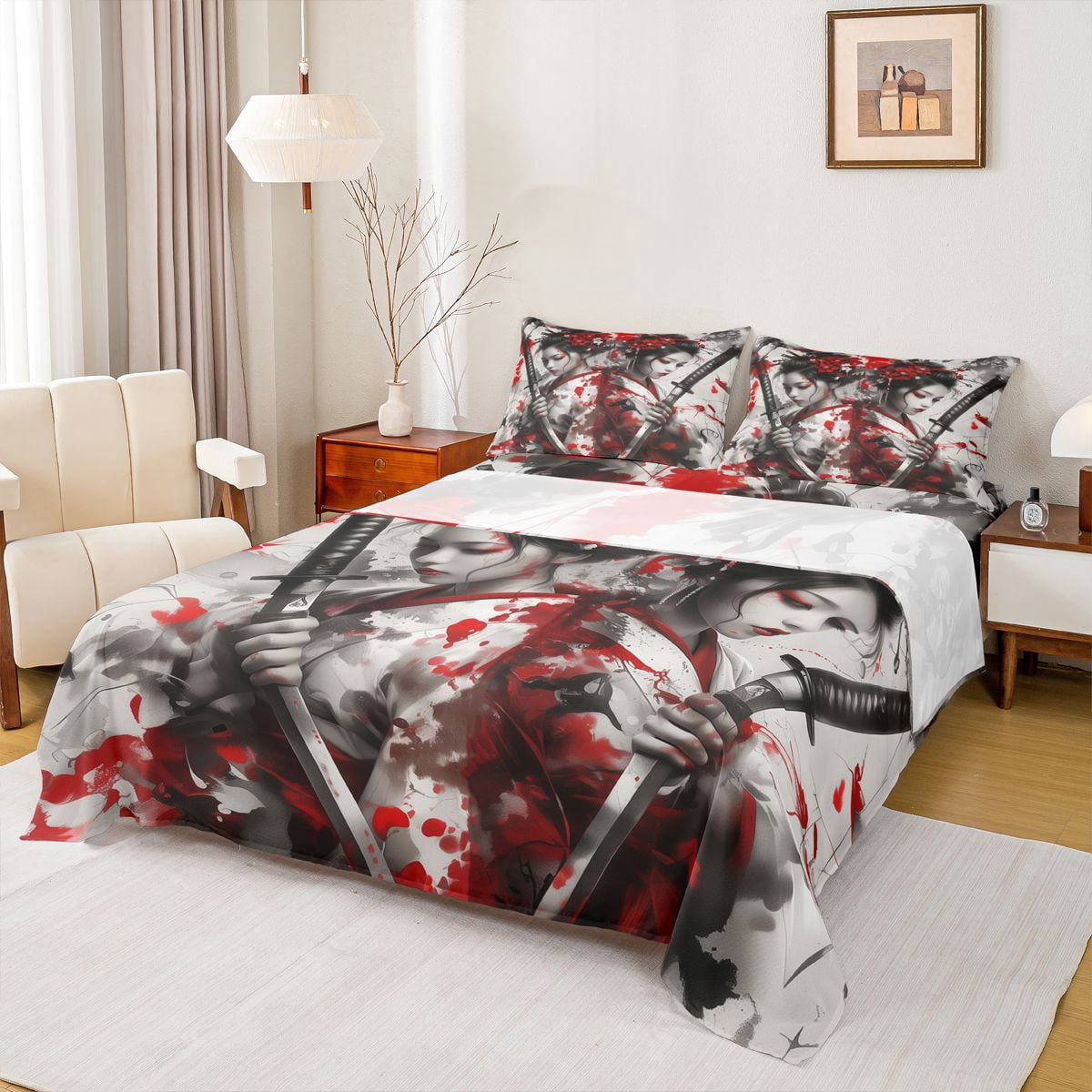 Feelyou Japanese Samurai Full Size Sheets, Tokyo Anime Geisha Bed ...