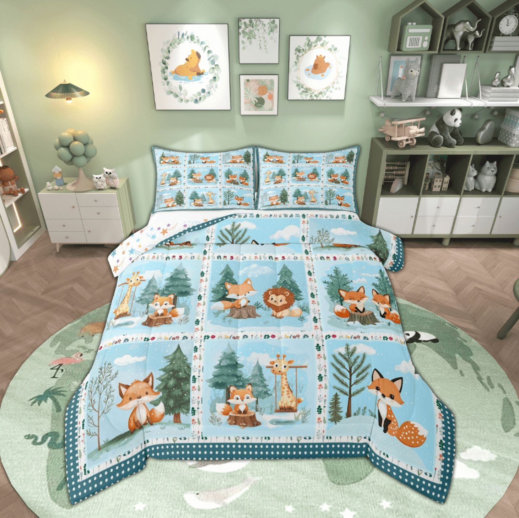 Feelyou Jungle Animal Full Size Comforter Sets for Kid, Cute Fox Lion ...
