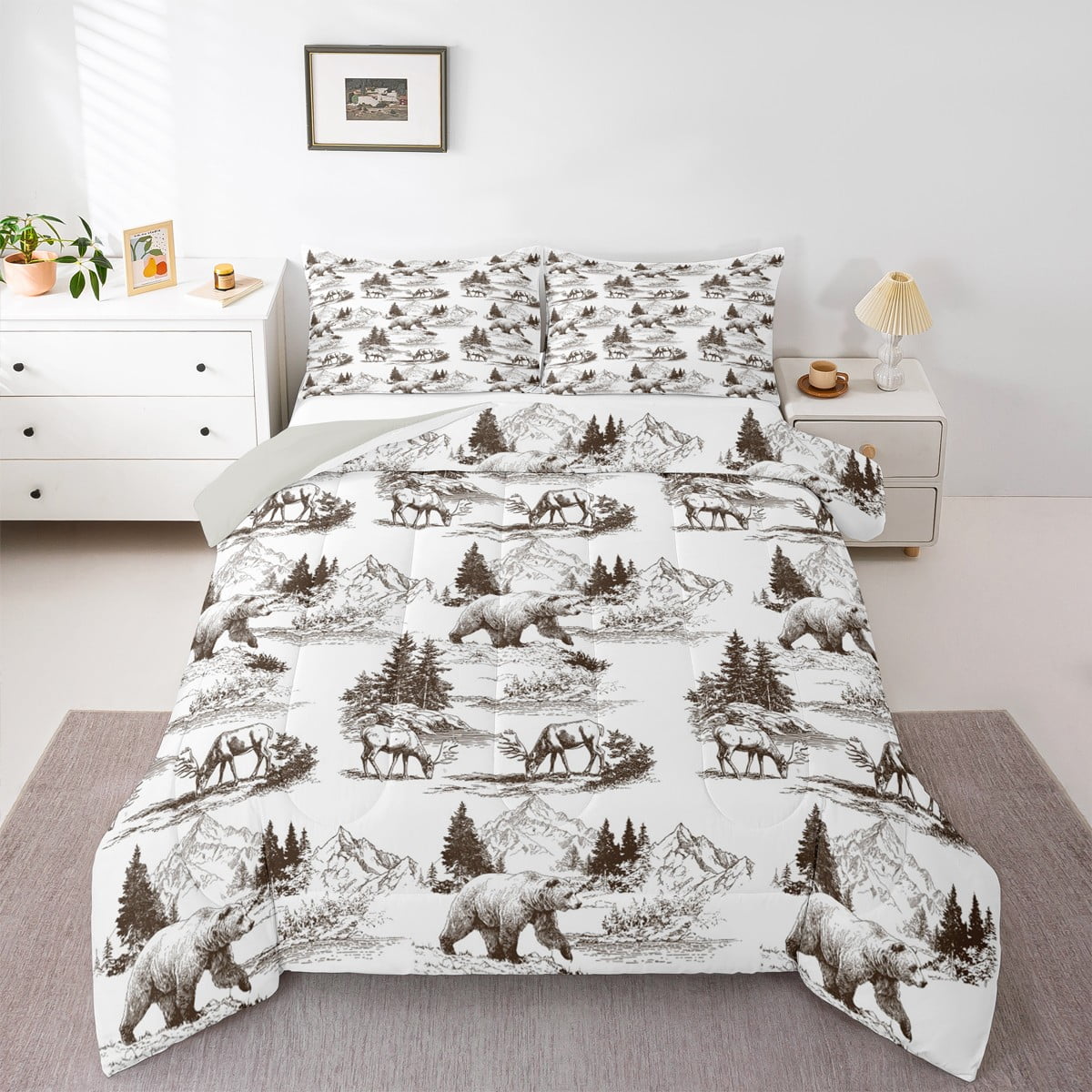 Feelyou Jungle Bear Deer Queen Comforter Set for Kids, Woodland ...