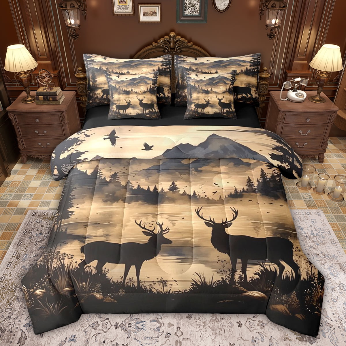 Feelyou Jungle Deer Elk Bedding Comforter Set 7 Pieces for Boys, Rustic ...