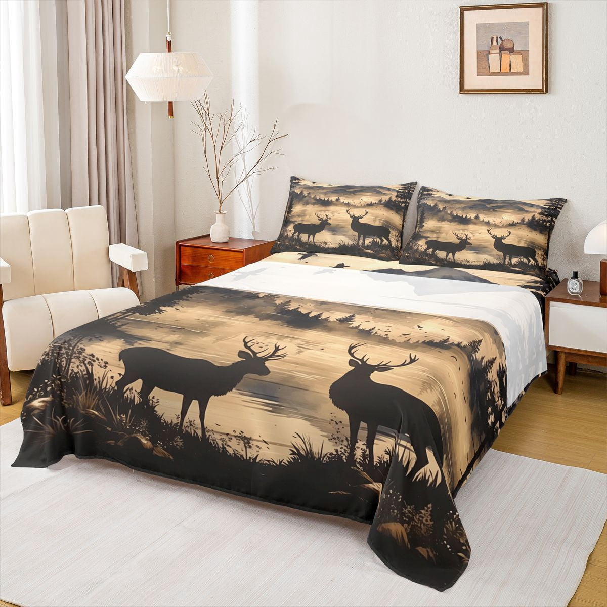 Feelyou Jungle Deer Elk Queen Sheet Sets for Boys, Rustic Farmhouse ...