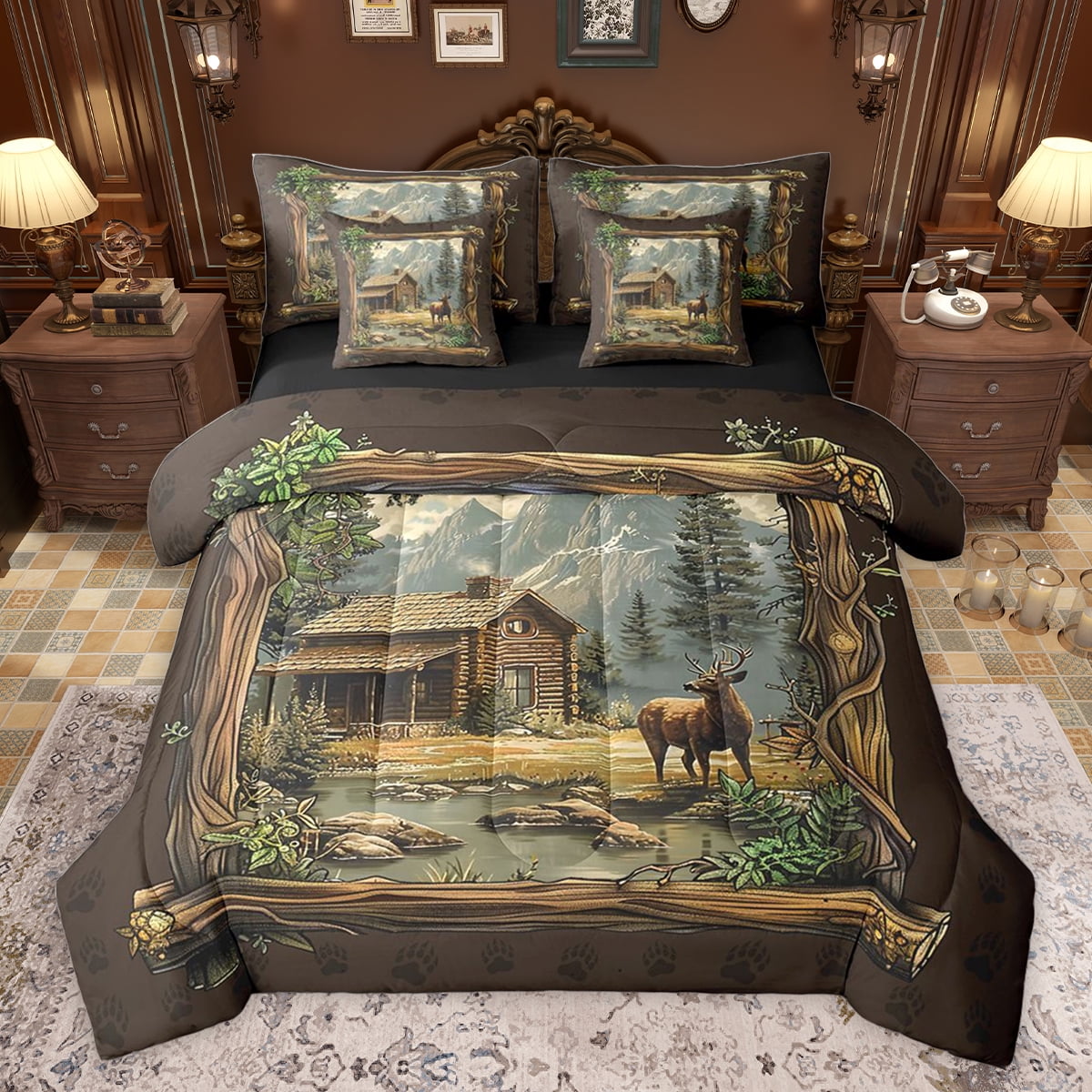 Feelyou Jungle Deer Moose Bedding Comforter Set 7pcs, Farmhouse Cabin ...