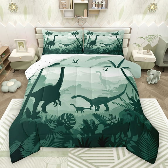 Feelyou Jungle Dinosaur Print Queen Comforter Set for Teens, Palm Leaf ...