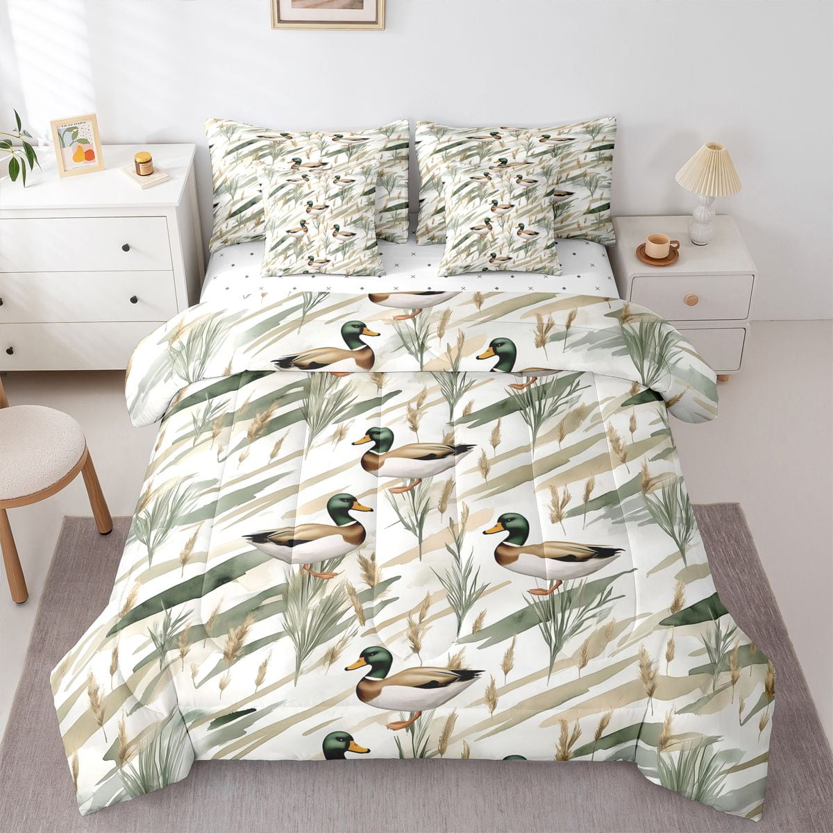 Feelyou Jungle Duck Animal Bedding Comforter Set 7pcs, Plant Botanical ...