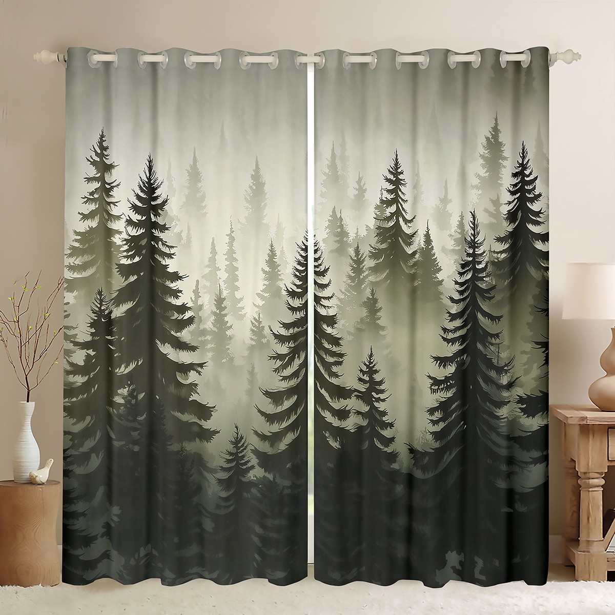 Feelyou Jungle Landscaple Curtains and Drapes, Rustic Pine Tree Black ...