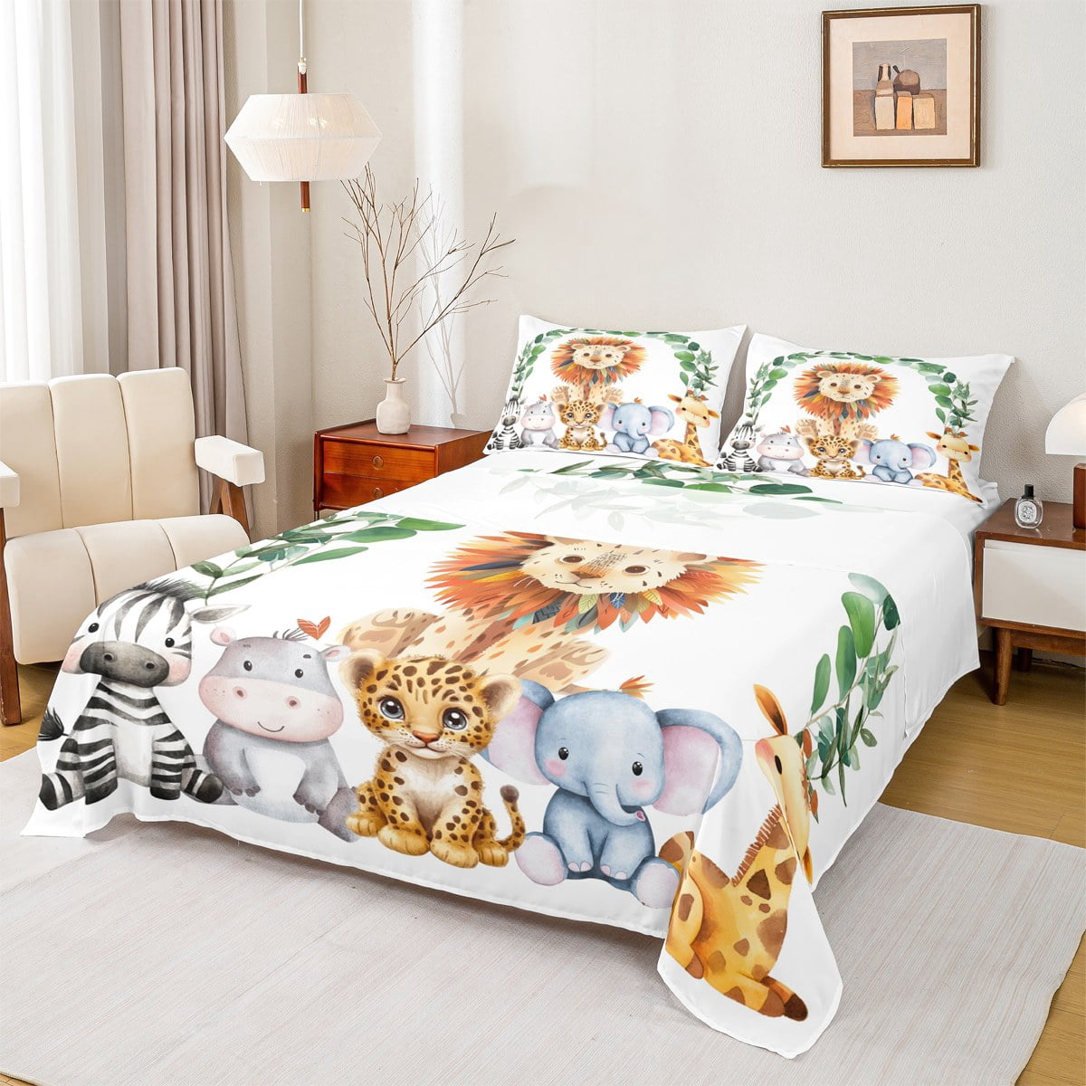 Feelyou Jungle Lion Animal Full Size Sheets, Cartoon Cheetah Elephant ...