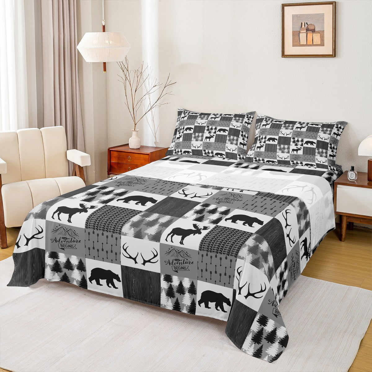 Feelyou Jungle Moose Deer Full Size Sheets, Retro Western Patchwork Bed ...