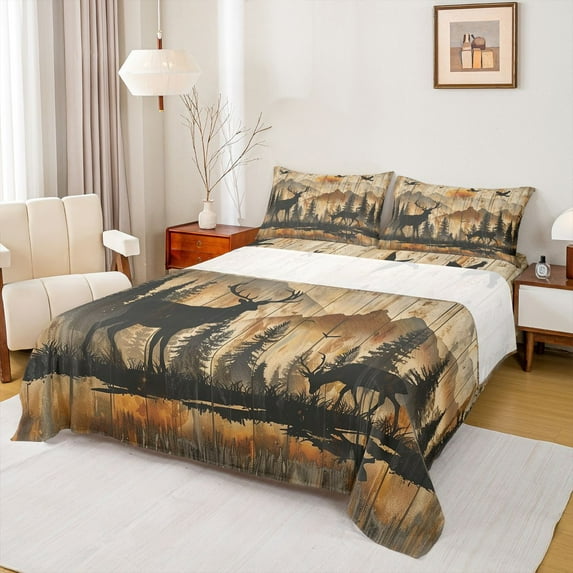 Feelyou Jungle Moose Deer Queen Sheet Sets, Rustic Mountain Bed Set, 4 ...