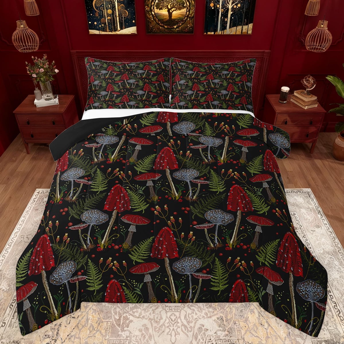 Feelyou Jungle Mushroom Kids Full Size Comforter Sets, Rustic Leaves ...