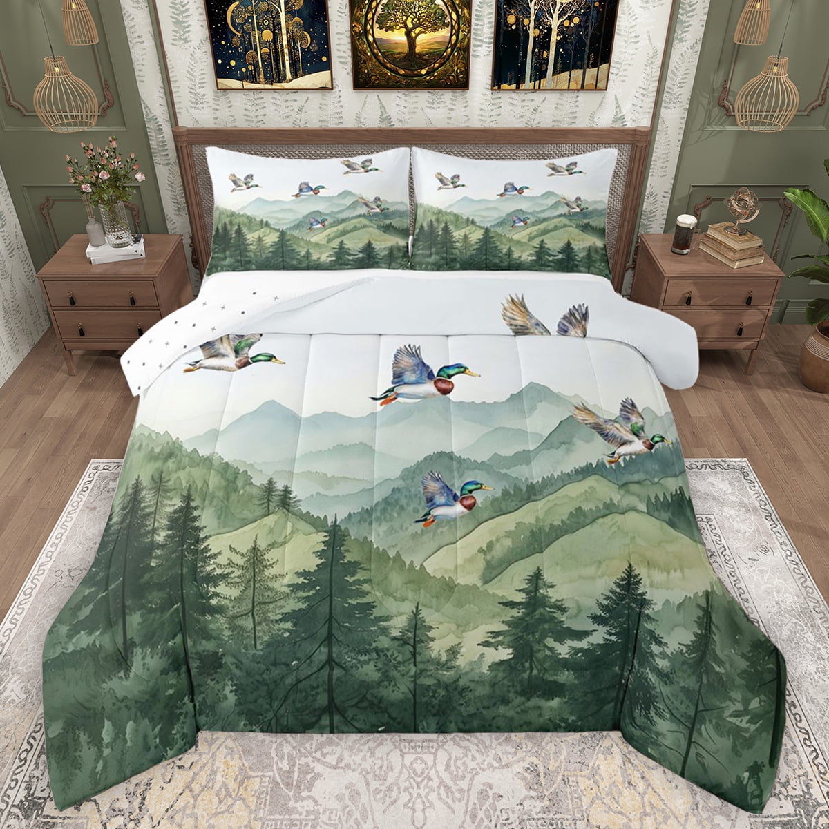 Feelyou Jungle Nature Scenery Bedding Comforter Set, Cartoon Wildlife ...